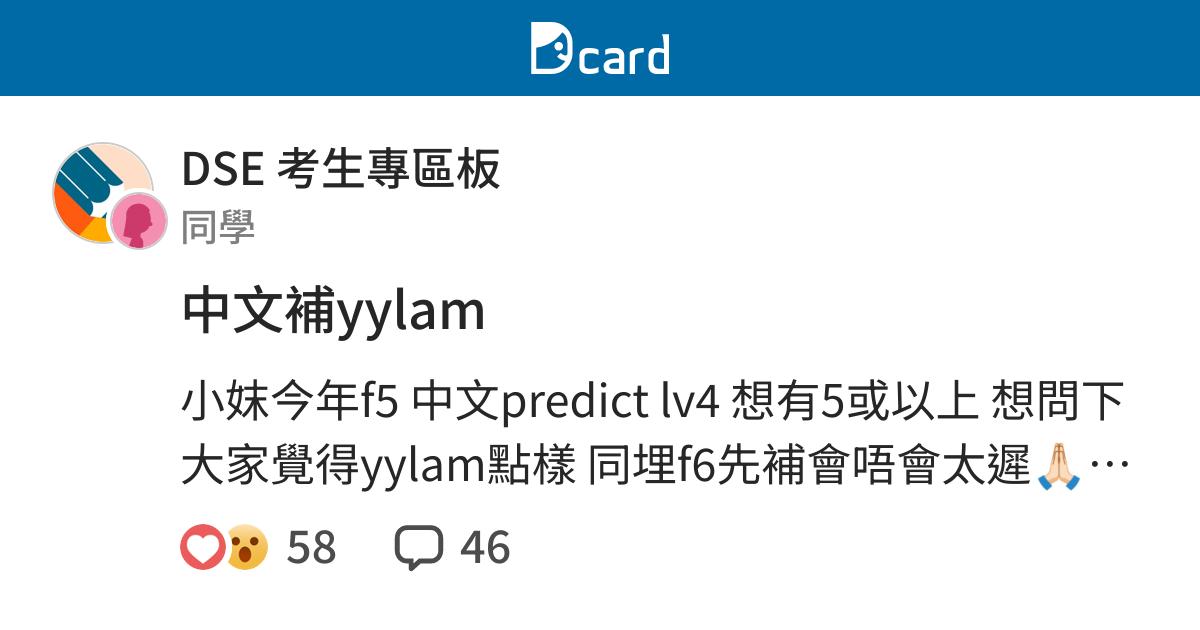 中文補yylam - DSE 考生專區板 | Dcard